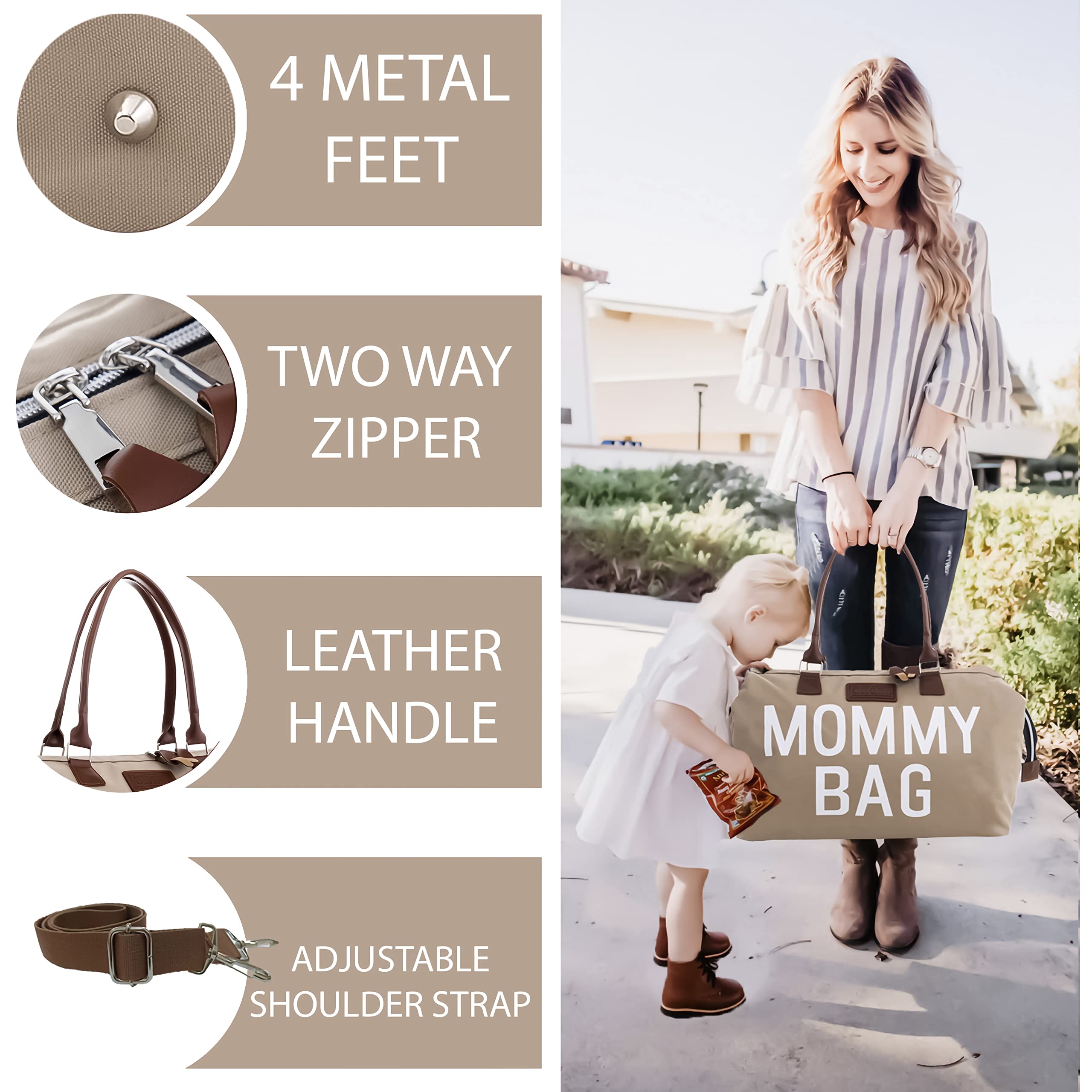 CHQEL Diaper Tote with 2 Organizers, Multifunctional Mommy Bag for Hospital & Baby Diaper Travel Care