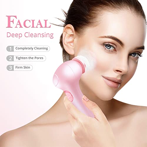 Facial Cleansing Brush 7 in 1 Face Wash Brush - Fabuday Face Spin Scrub Brushes for Skin Cleansing, Gentle Exfoliator, Blackhead Removing and Massaging, Battery Operated Face Brush Cleanser