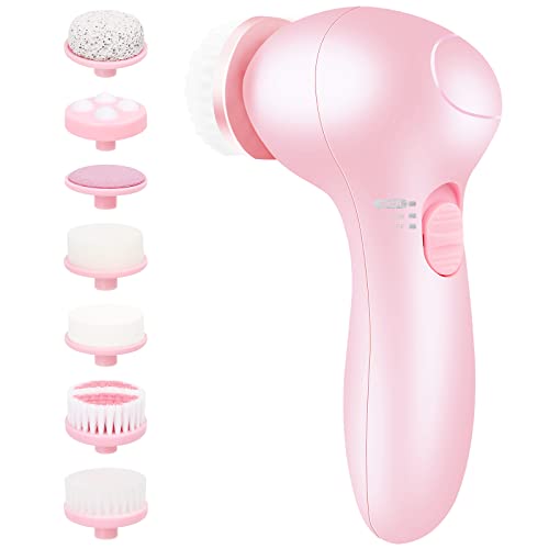 Facial Cleansing Brush 7 in 1 Face Wash Brush - Fabuday Face Spin Scrub Brushes for Skin Cleansing, Gentle Exfoliator, Blackhead Removing and Massaging, Battery Operated Face Brush Cleanser
