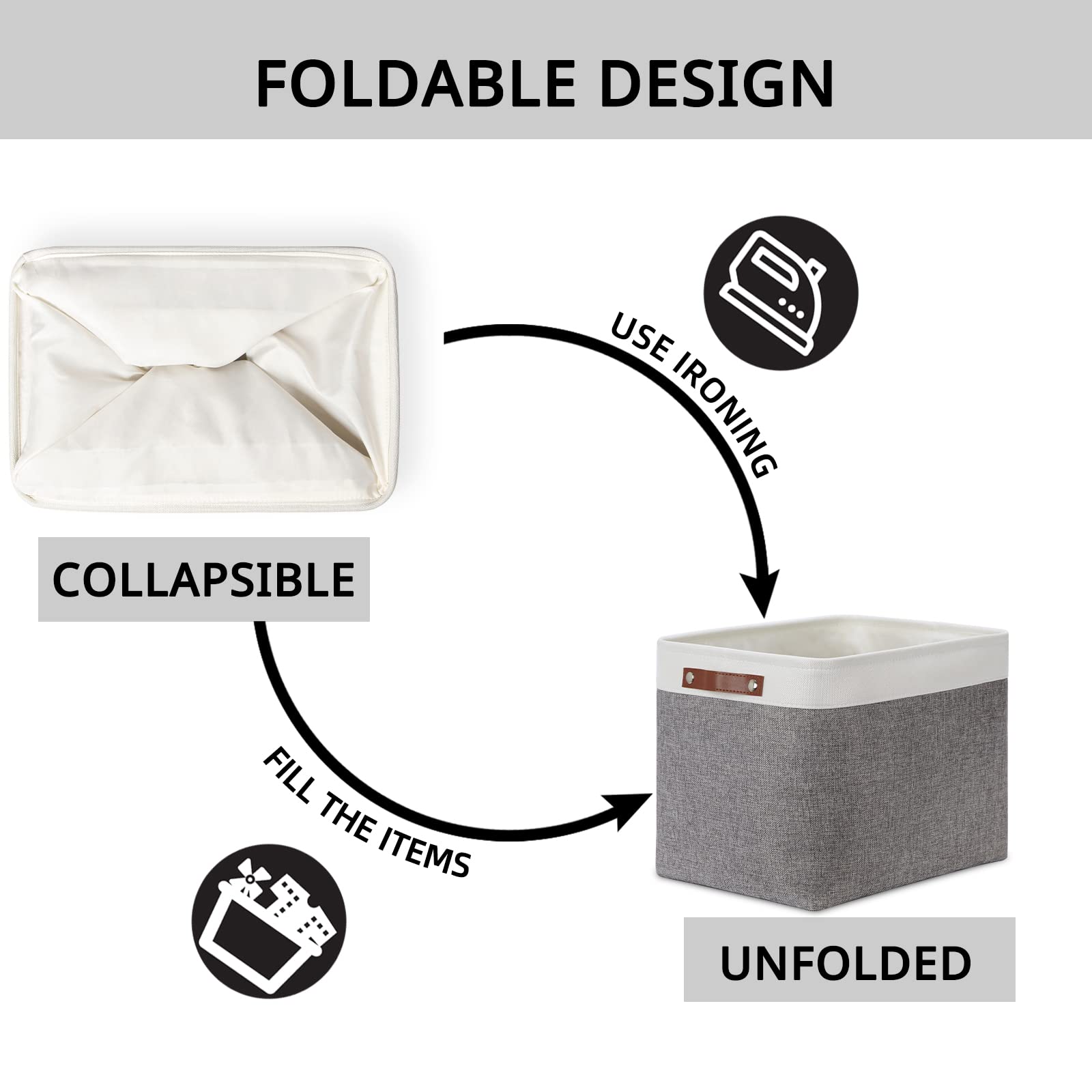 DULLEMELO Storage Baskets Large 16"x12"x12" Rectangular Storage Bins Baskets for Organizing [2 Pack] Fabric Collapsible Storage Organizer for Home,Office,Closet,Clothes,Toys (White&Grey)
