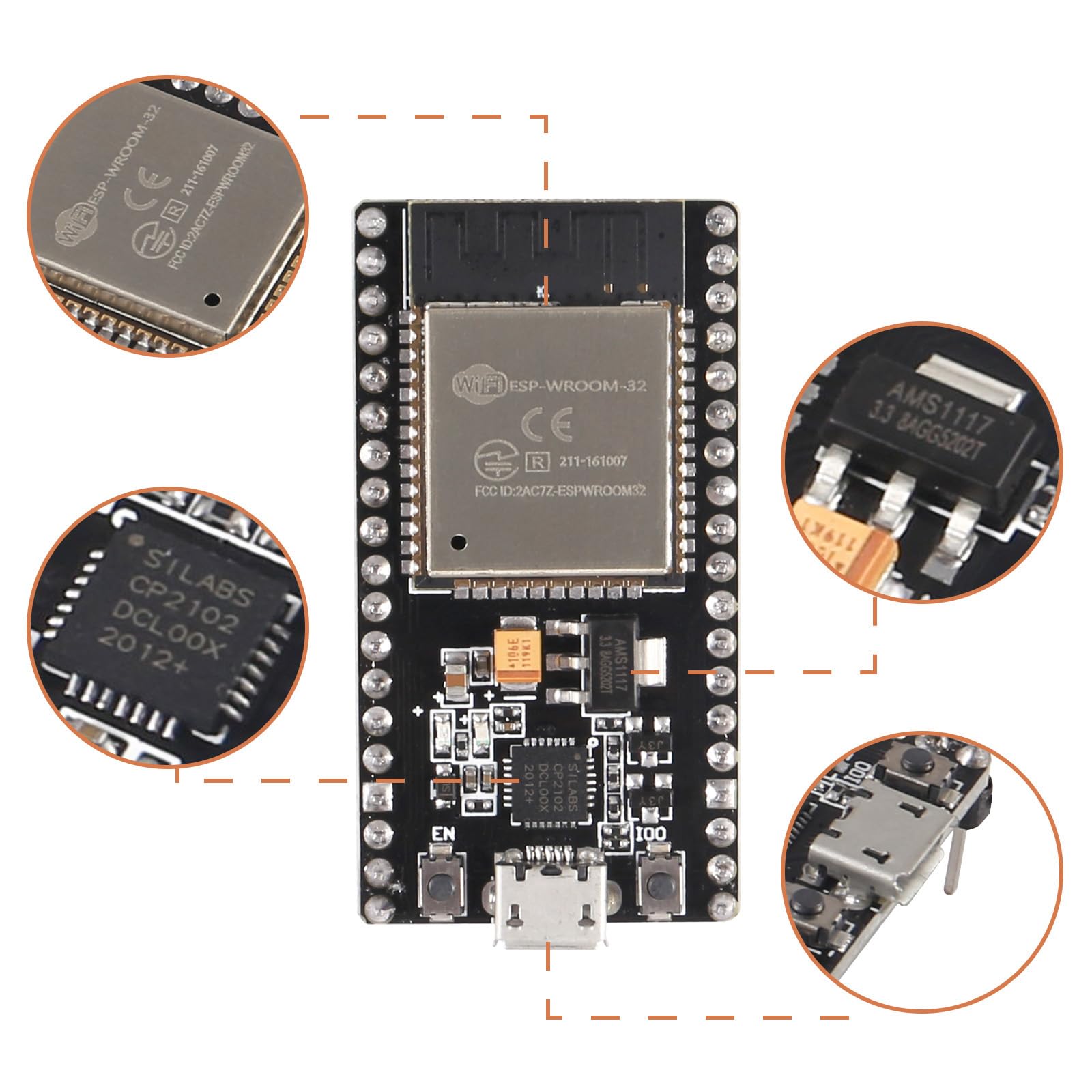 Aokin ESP32 ESP-32S NodeMCU-32S ESP-WROOM-32 Development Board 2.4 GHz WiFi and Bluetooth Dual Cores Microcontroller ESP-WROOM-32 Chip for Arduino NodeMCU, 2 Pcs