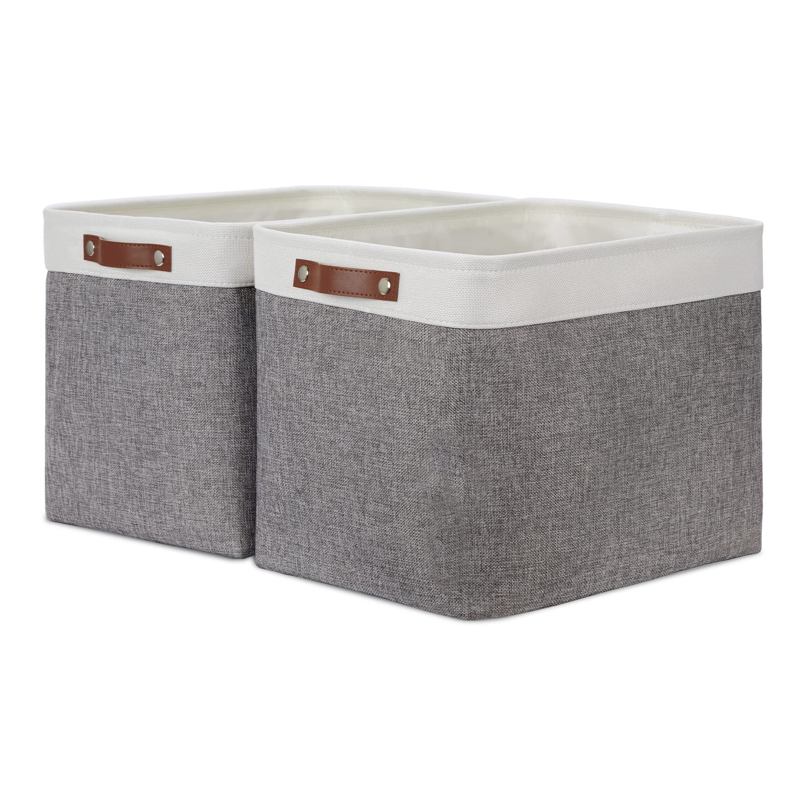 DULLEMELO Storage Baskets Large 16"x12"x12" Rectangular Storage Bins Baskets for Organizing [2 Pack] Fabric Collapsible Storage Organizer for Home,Office,Closet,Clothes,Toys (White&Grey)