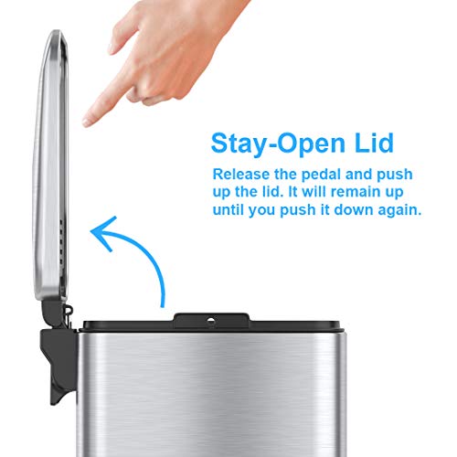 iTouchless SoftStep 1.3 Gallon Small Slim Bathroom Step Trash Can with Removable Inner Bucket & AbsorbX Odor Filter, Stainless Steel, 5 Liter Garbage Bin, Bathroom, Bedroom, Business Office Cubicle