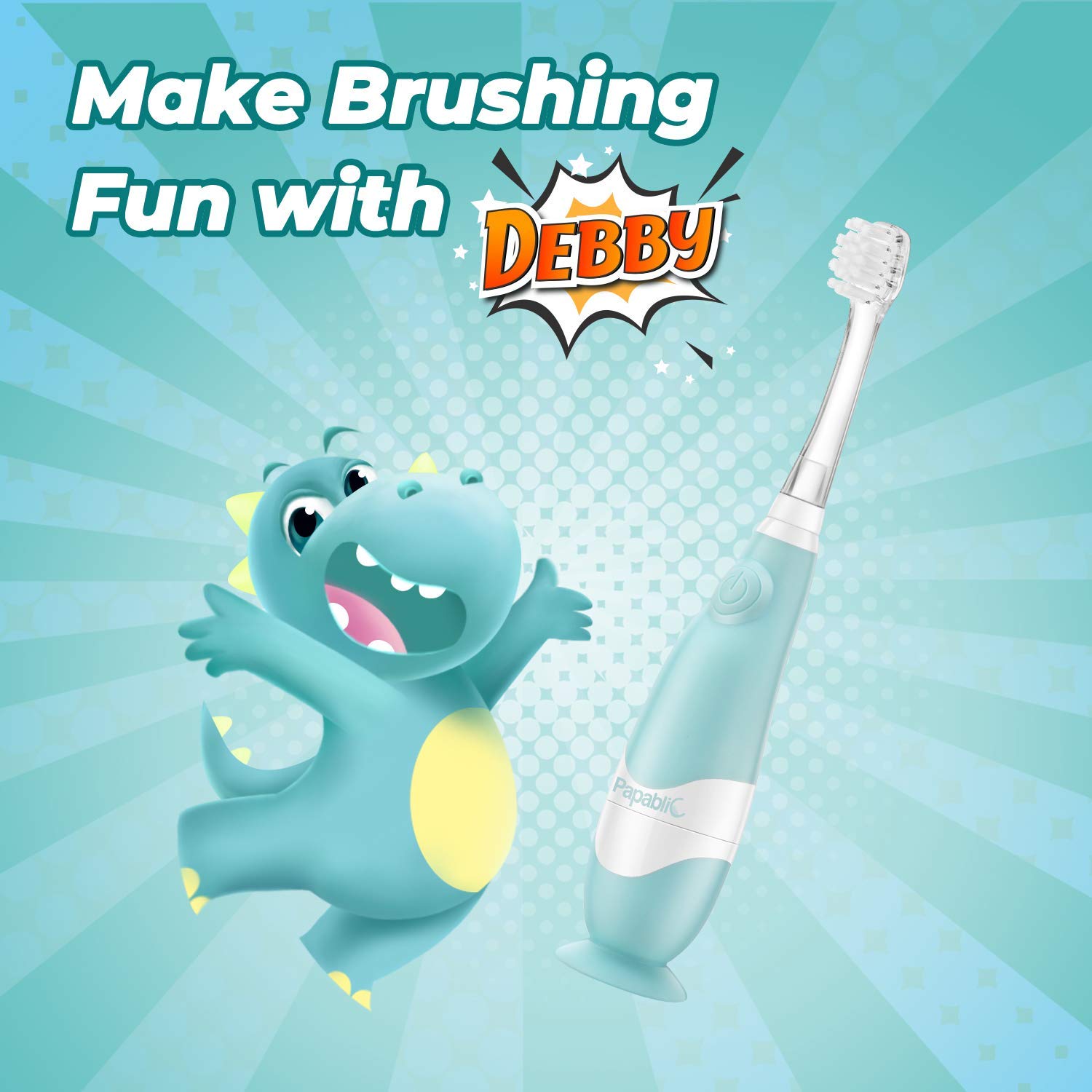 Papablic Dino Toddler Sonic Electric Toothbrush with Covers for Babies and Toddlers Ages 1-3 Years, Debby Bundle with Gina