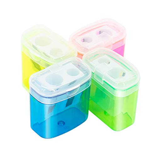 KIDMEN 12 PCS 2 Holes Small Manual Pencil Sharpener with Lid,for Kids,School
