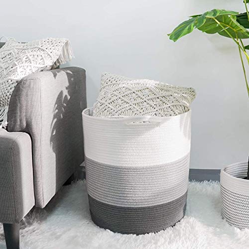 INDRESSME Large Three color Cotton Rope Laundry Baby Nursery Basket (Set of 2)