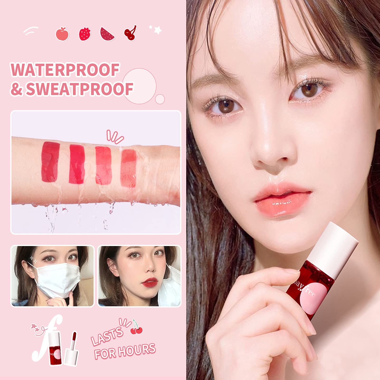 SURORAIN Lip Stain Tint Set,Mini Liquid Lipstick,Sheer Multi Stick Hydrating Formula Moisturizing Cheeks and Eyes, All Day Wear, Shimmery, Blends Perfectly onto Skin 7ml/0.25oz (#03#04)