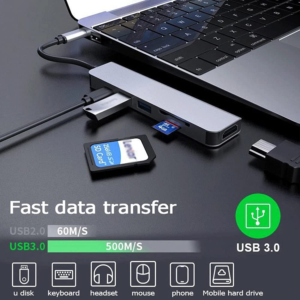 NIZYH USB HUB C Adapter 6 in 1 USB C to USB 3.0 HDMI-Compatible Dock USB-C Type C 3.0 Splitter