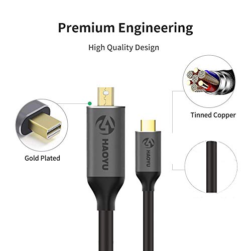 Mini DisplayPort to USB C Cable, HAOYU USB C to Mini DisplayPort,(Unidirectional), 4K@60Hz, HDCP 2.2, Compatible for MacBook Pro 2022-2016/ M1,MacBook Air, Surface Book 2,Galaxy S21/S22 (6 FT)