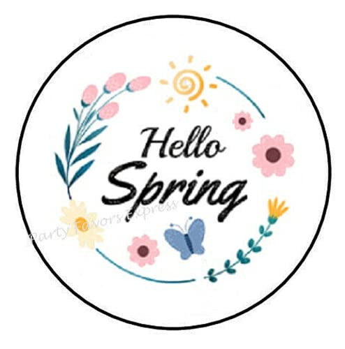 1.5" Inch Hello Spring Stickers - Spring Stickers - Flower Spring Stickers Envelope Seals Labels - D #AA61RK (30 Pcs)