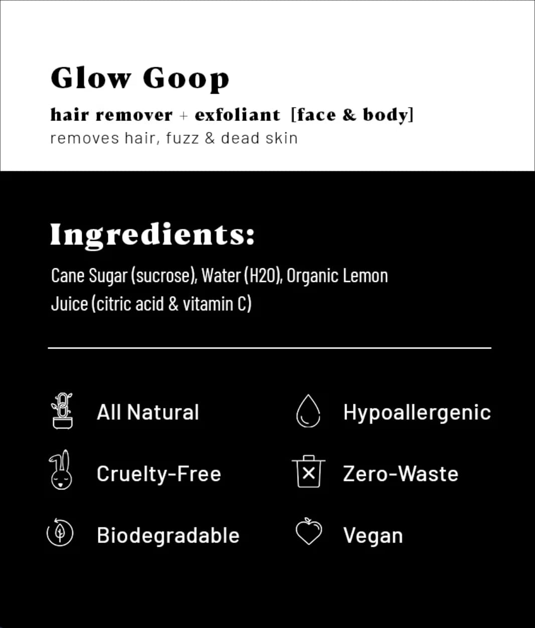 Sugar Sugar Wax Glow Goop Sugar Wax Hair Remover & Exfoliant. No strips, No Spatulas, Face, body, bikini Vegan, 1 CT