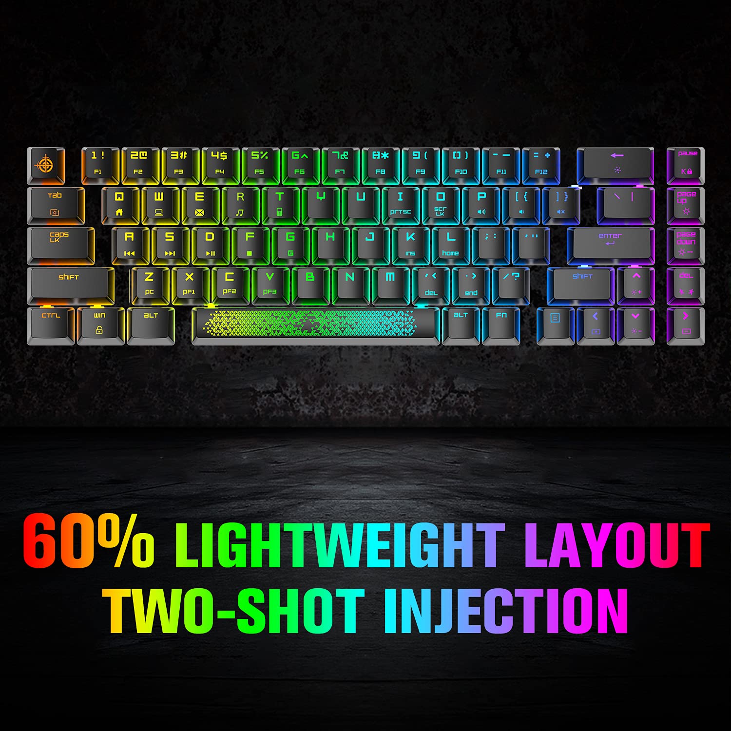 MAGIC-REFINER 60% Mini Mechanical Keyboard, MK14 Wired Gaming Keyboard with Chroma RGB Backlit,Clicky Blue Switch,NKRO 68Key No-Conflict,Ergonomic with Detachable USB-C Cable for Win/Mac/PC(Black)