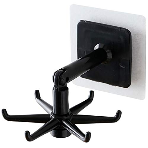 Goeielewe 2PCS Kitchen Utensil Holder Hooks Heavy Duty, Plastic Self-Adhesive Hooks 360 ° Rotatable Folding Wall Hangers Racks with 6 Hooks for Kitchen, Bathroom, Office (Black)