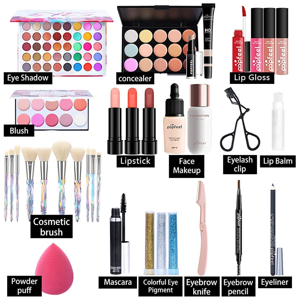 All-in-One Makeup Kit for Women Full Kit,Multipurpose Kit,Cosmetic Starter Beauty Include Brush Set,Eyeshadow,Lip Gloss,Mascara,Travel Carry Bag
