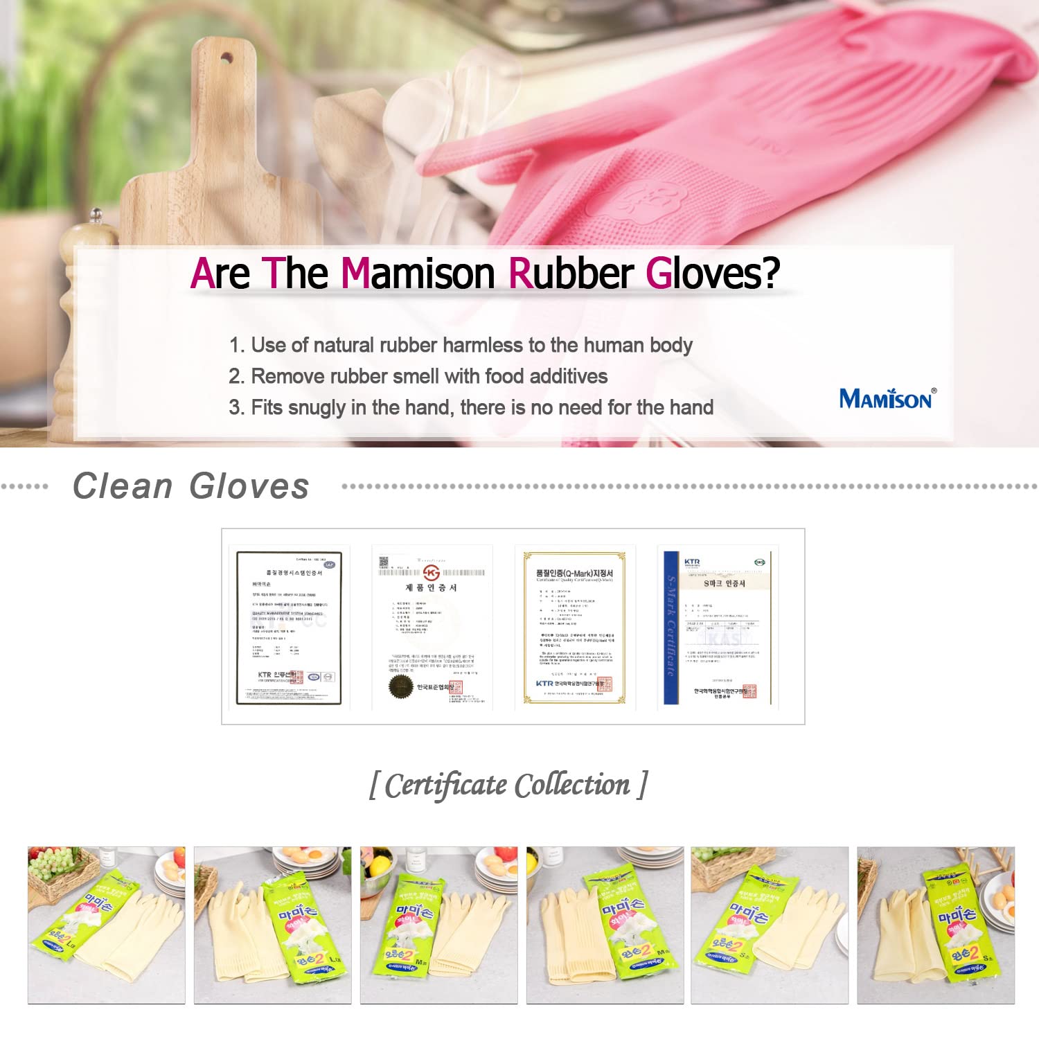 Mamison Quality Non-Slip Reusable Rubber Gloves. Kitchen & Cleaning House Hold (White Medium (2 Pairs))