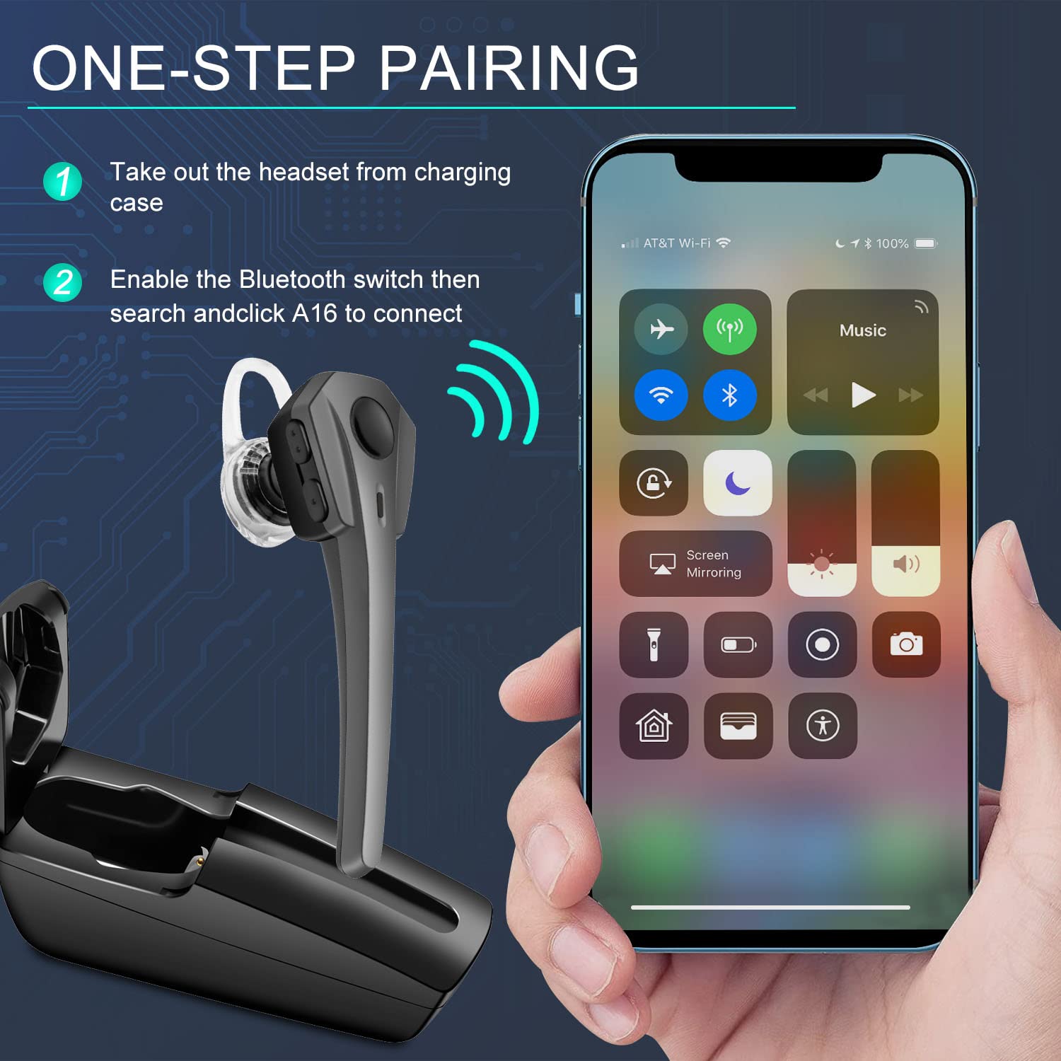 New Bluetooth Earpiece V5.1 Wireless Handsfree Headset with Microphone 24 Hrs Driving Headset 240 Hrs Standby Time for iPhone Android Samsung Laptop Trucker Driver