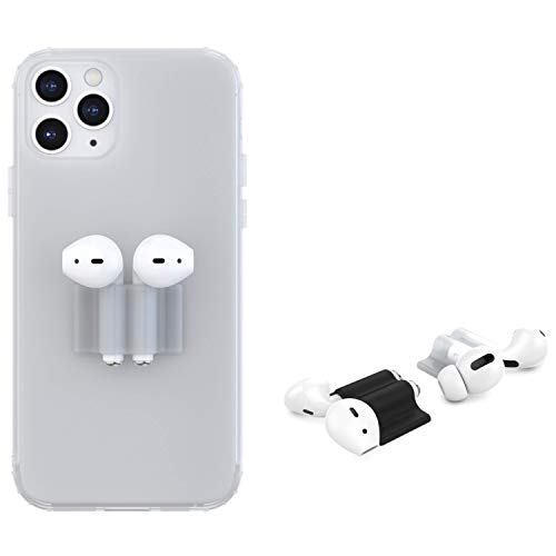 POPMAGNETZ Podify (2-Pack) AirPods Holder Stick On Adhesive Silicone Earbud Sleeve Case Attachment Accessory for Back of Cell Phone, iPhone & Android, Fits AirPods & AirPods Pro (Clear)