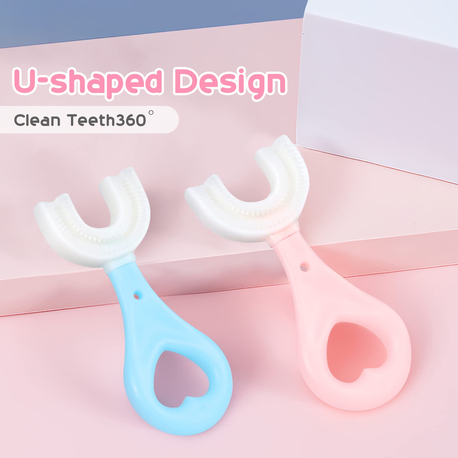 T&T Direct Kids U Shaped Toothbrush with Silicone Brush Head Whitening Massage Toothbrush U-Type Toothbrush Whole Mouth Toothbrush with Handle for Kids 2 Pack