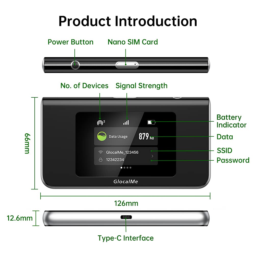 GlocalMe Mini Turbo 4G LTE Mobile Hotspot with Global 1GB & Local 10GB Data, Portable WiFi Hotspot for Travel in 200+ Countries, No SIM Card Needed, 10 Devices Connected (Black Mini Turbo)