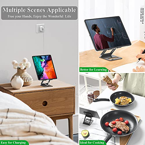 Minthouz Tablet Stand, Adjustable & Foldable Tablet Holder, Compact Aluminum Phone Stand with Anti-Slip Pads, Compatible with All 4.7-12.9 inches Mobile Phones/E-Readers/Tablets/Ultrabooks - Gray