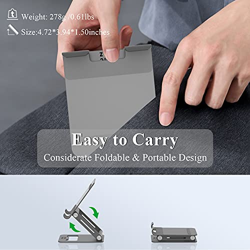 Minthouz Tablet Stand, Adjustable & Foldable Tablet Holder, Compact Aluminum Phone Stand with Anti-Slip Pads, Compatible with All 4.7-12.9 inches Mobile Phones/E-Readers/Tablets/Ultrabooks - Gray