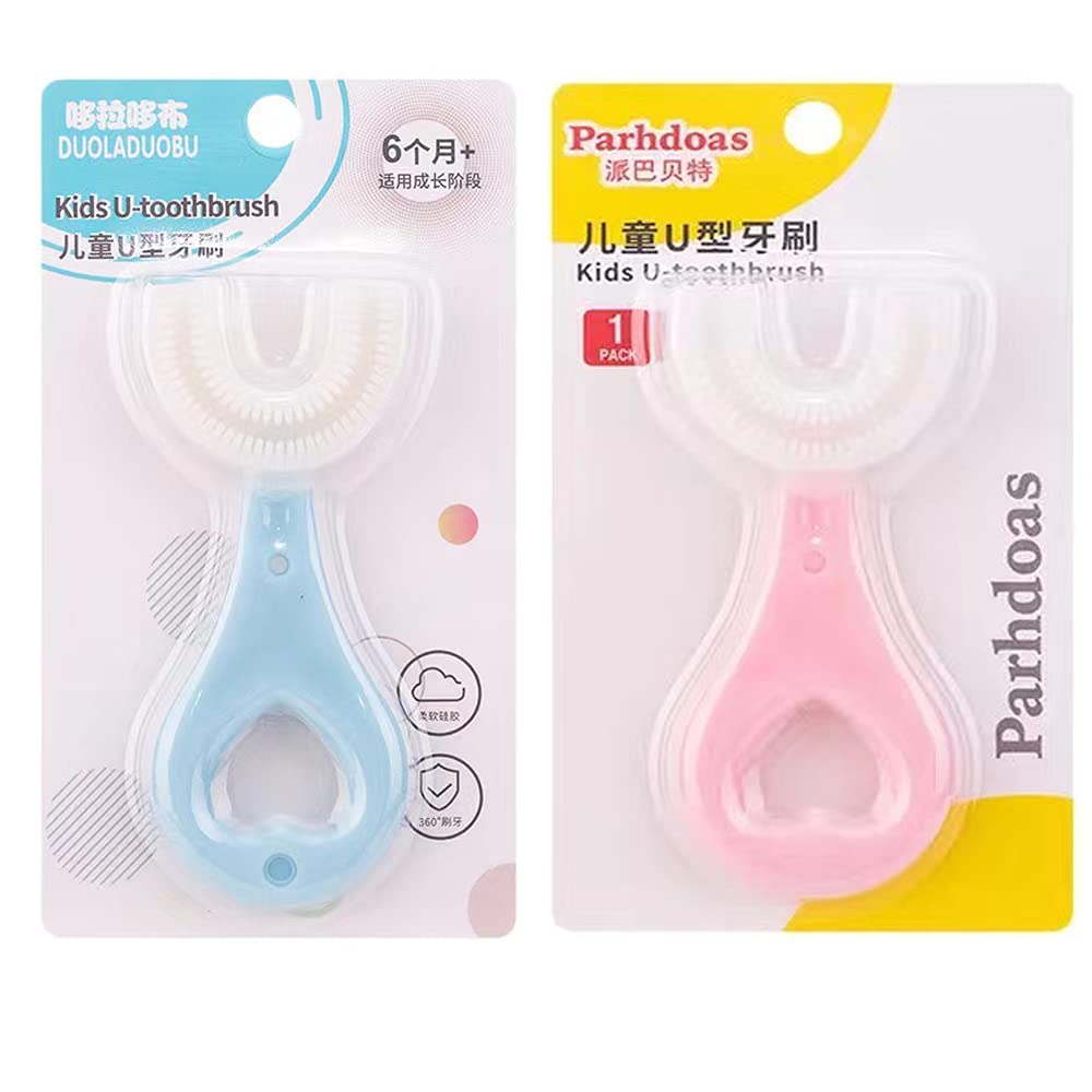 T&T Direct Kids U Shaped Toothbrush with Silicone Brush Head Whitening Massage Toothbrush U-Type Toothbrush Whole Mouth Toothbrush with Handle for Kids 2 Pack