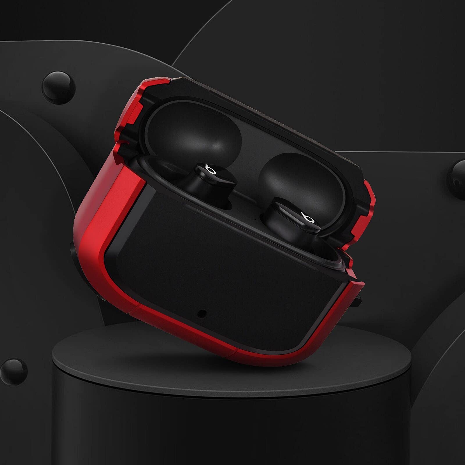 Upgraded Case for New Beats Studio Buds 2021, Filoto Rugged Beats Studio Buds Hard Shell Protective Case Cover Earbuds Headphone Accessories with Keychain for Men Women (Black/Red)