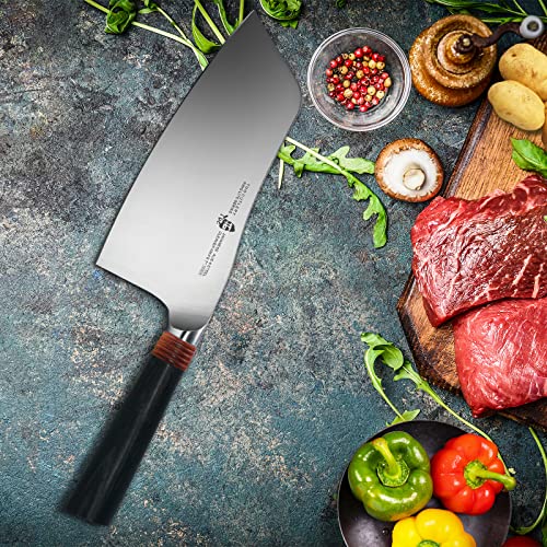 TUO Cleaver Knife - 7" Vegetable Cleaver Chopper Knife Chinese Kitchen Chef Knife Vegetable Chopper AUS-8 Stainless Steel Full Tang Pakkawood Handle, Ring Lite Series