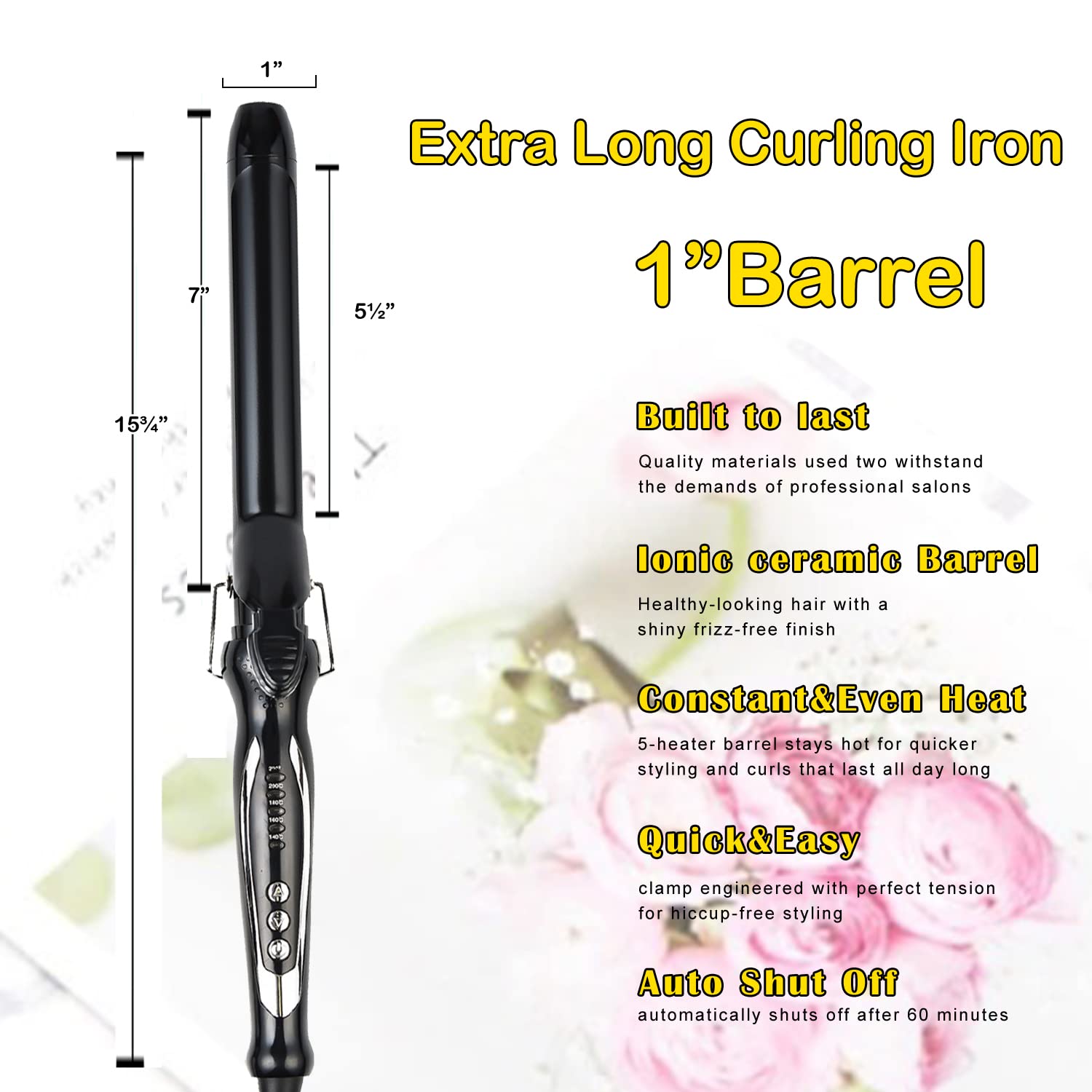 abp 1 Inch Curling Iron with Ceramic Barrel, Instant Heat up to 450°F, Waving Style Tool for Long/Medium Hair and Women