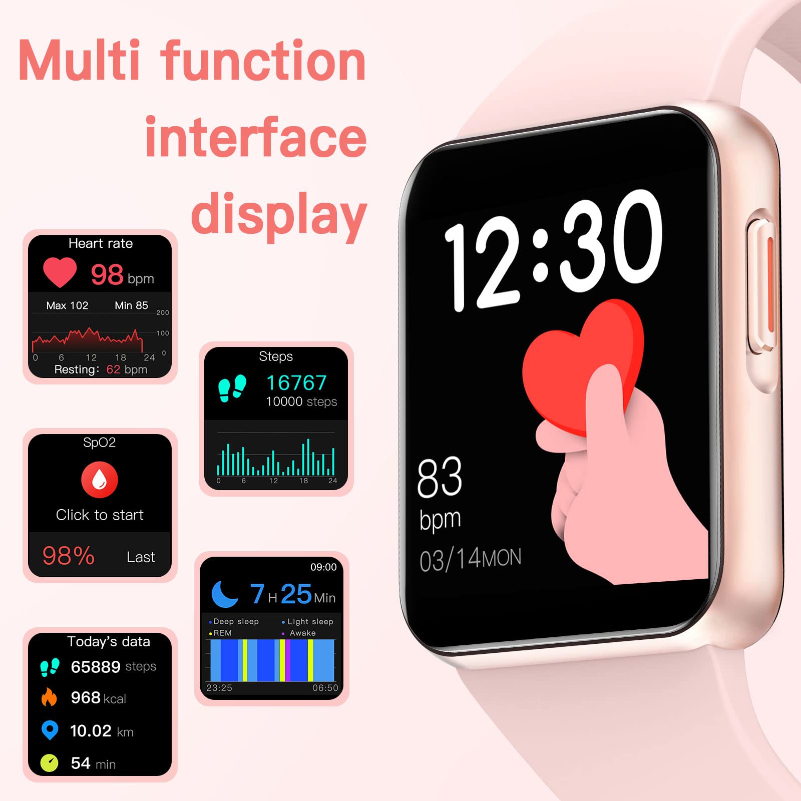 ZOSKVEE Smart Watch, Smartwatch for Android & iOS with Heart Rate, Blood Oxygen Monitor & Sleep Tracker, 1.4" Dynamic Watch Face 5ATM Waterproof, Fitness Tracker 30 Days Standby for Men, Women