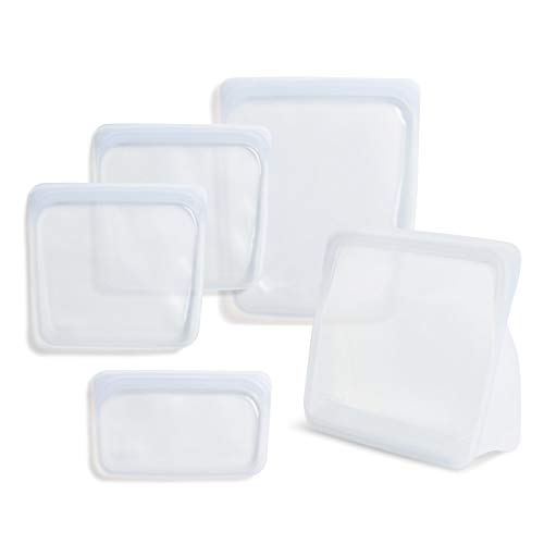 Stasher Platinum Silicone Food Grade Reusable Storage Bag, Clear (Bundle 4-Pack Large + Bag to Give) | Reduce Single-Use Plastic | Cook, Store, Sous Vide, or Freeze | Leakproof, Dishwasher-Safe, Eco-friendly