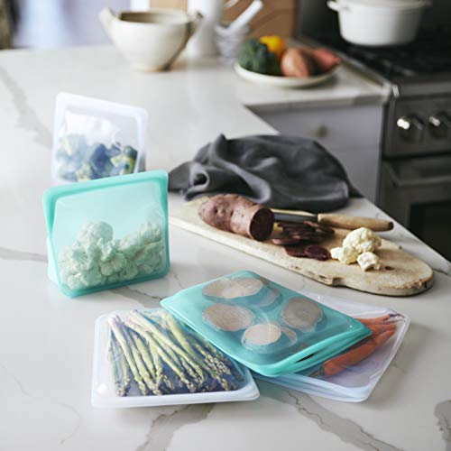 Stasher Platinum Silicone Food Grade Reusable Storage Bag, Clear (Bundle 4-Pack Large + Bag to Give) | Reduce Single-Use Plastic | Cook, Store, Sous Vide, or Freeze | Leakproof, Dishwasher-Safe, Eco-friendly