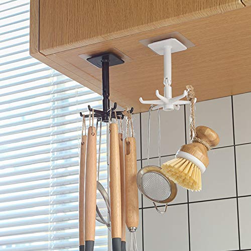 2Packs 360° Rotation Kitchen Hook Bathroom Kitchen Storage Wall Hook Top Cabinet Hook Rack Free Punch Storage Bathroom Hook Kitchen Hook (2Packs)