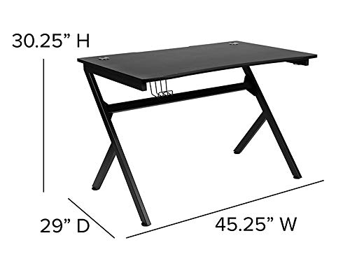 Flash Furniture Duncan Gaming Desk 45.25" x 29" Computer Table Gamer Workstation with Headphone Holder and 2 Cable Management Holes