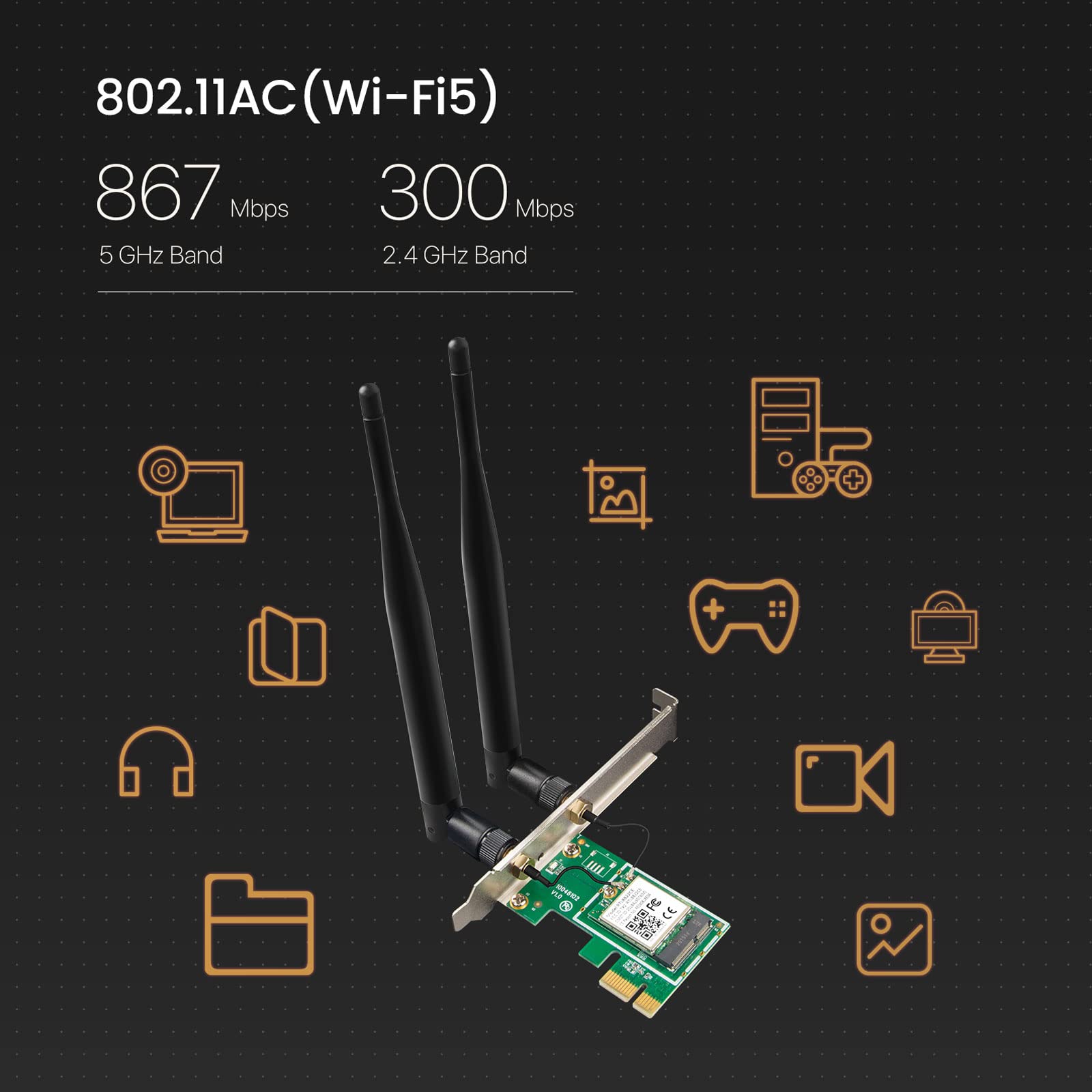 Tenda AC1200 PCIe WiFi Card – Dual Band Wireless Card with 2 x 5dBi Detachable Antennas – Gigabit Network Card – PCI Express WiFi Card for Desktop/PC Gaming – Supports Windows 10(E12)
