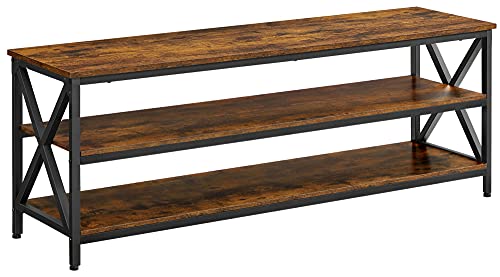 VASAGLE TV Stand for up to 65 Televisions, Media Console with Shelves, 3-Tier Storage, and X-Shape Steel Frame, 57.9 x 15.7 x 19.7 Inches, Rustic Brown