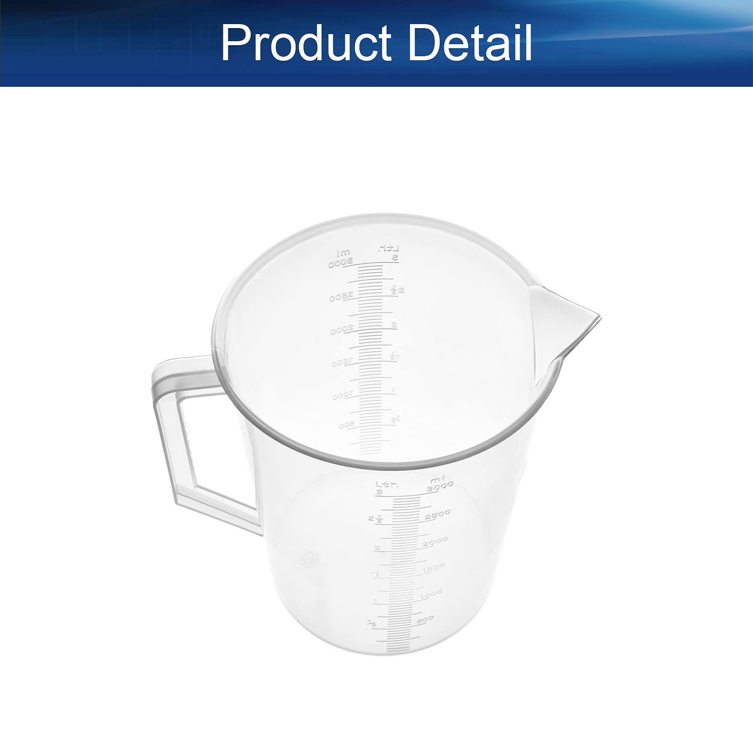 Heyiarbeit Measuring Cup 3000ml PP Plastic Graduated Beaker Transparent for Lab Kitchen Liquids 1pcs