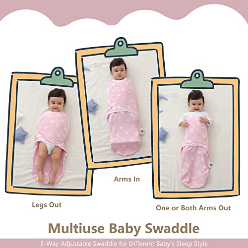 Adjustable Baby Girl Swaddle Blanket & Wrap for 3-6 Months, Organic Newborn Sleep Swaddle Sack with Baby-Friendly Hook & Loop Fatsener, Baby Swaddle Bag for Infant