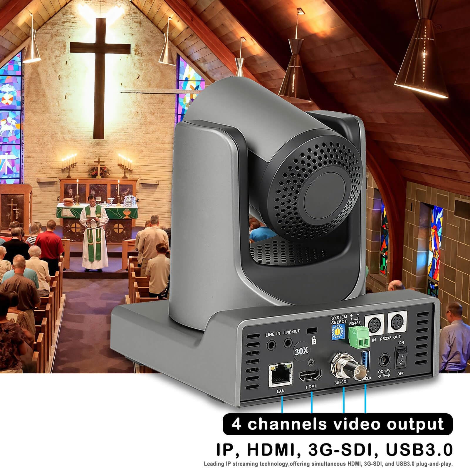 Prisual PTZ Camera 30X Optical Zoom, HDMI, 3G-SDI, USB, IP Streaming, Auto Tracking PTZ Camera for Church Services, Worship, Education, YouTube Facebook (Limited-time NDI Experience)