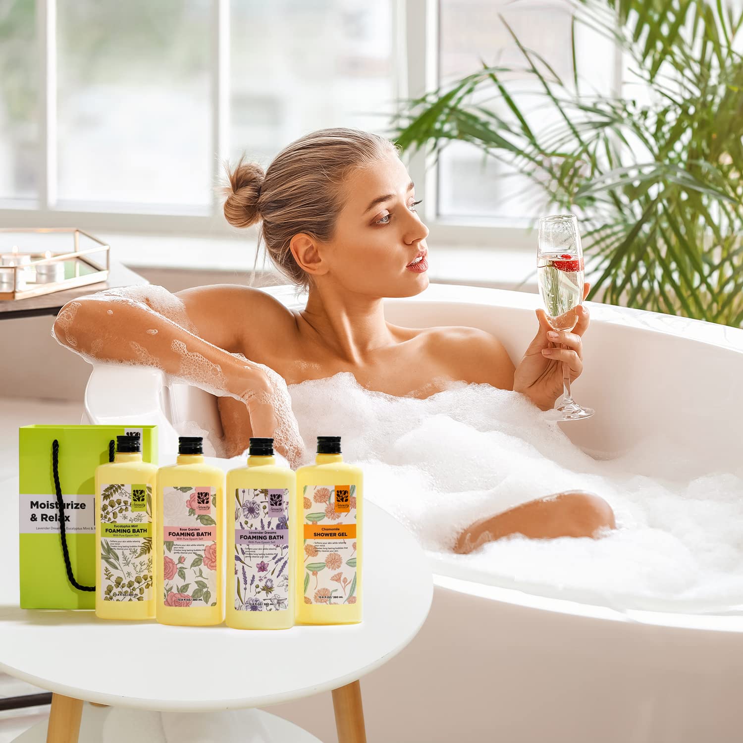 Bubble Bath for Women Adults, Scented Bubble Bath Gift Set for Women, 51.2 fl oz (Pack of 4), Bubble Bath with Shower Gel, Ladies Foaming Bath Variety, Mother's Day Gift for Mom