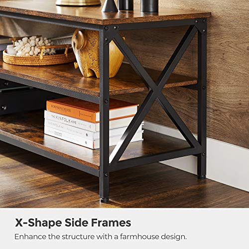 VASAGLE TV Stand for up to 65 Televisions, Media Console with Shelves, 3-Tier Storage, and X-Shape Steel Frame, 57.9 x 15.7 x 19.7 Inches, Rustic Brown