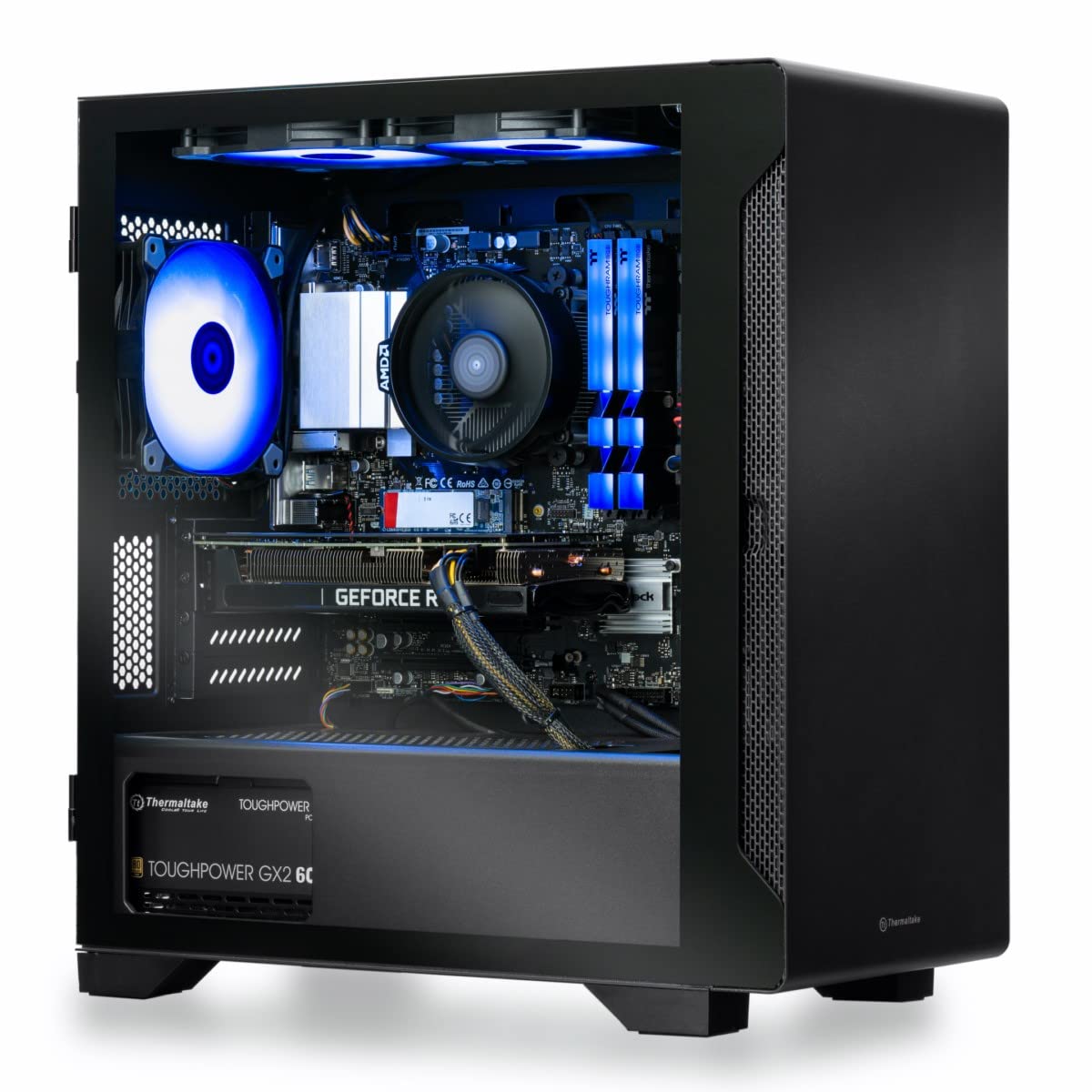 Thermaltake Graphite 360 Gaming PC (AMD Ryzen 5 5600X, RTX 3060, 16GB RGB 3200Mhz DDR4 ToughRAM RGB Memory, 1TB NVMe M.2, WiFi, Win 10 Home) Gaming Desktop Computer S1BK-B550-G36-LCS,Black