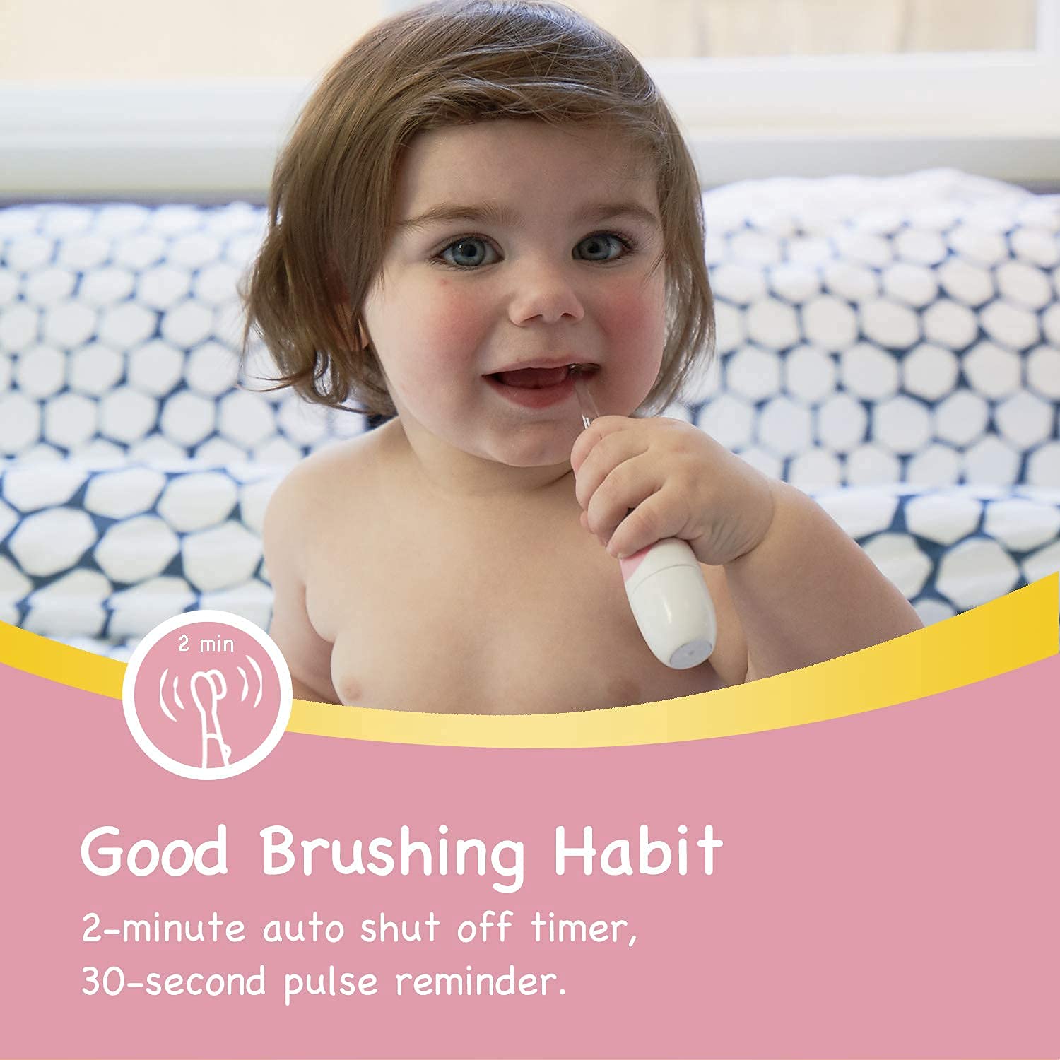 Papablic BabyHandy 2-Stage Sonic Electric Toothbrush for Babies and Toddlers Ages 0-3 Years, Blue Bundle with Pink