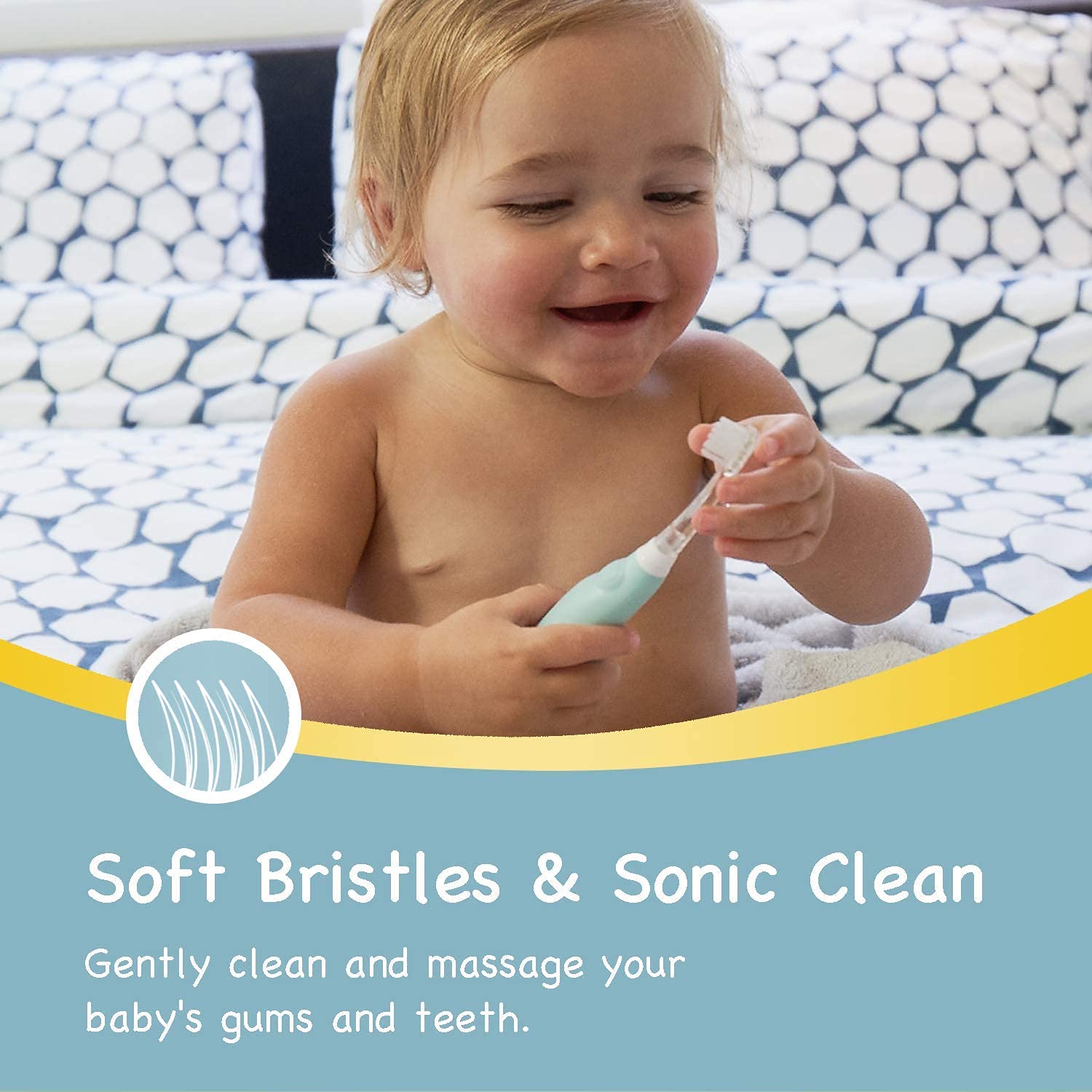 Papablic BabyHandy 2-Stage Sonic Electric Toothbrush for Babies and Toddlers Ages 0-3 Years, Blue Bundle with Pink