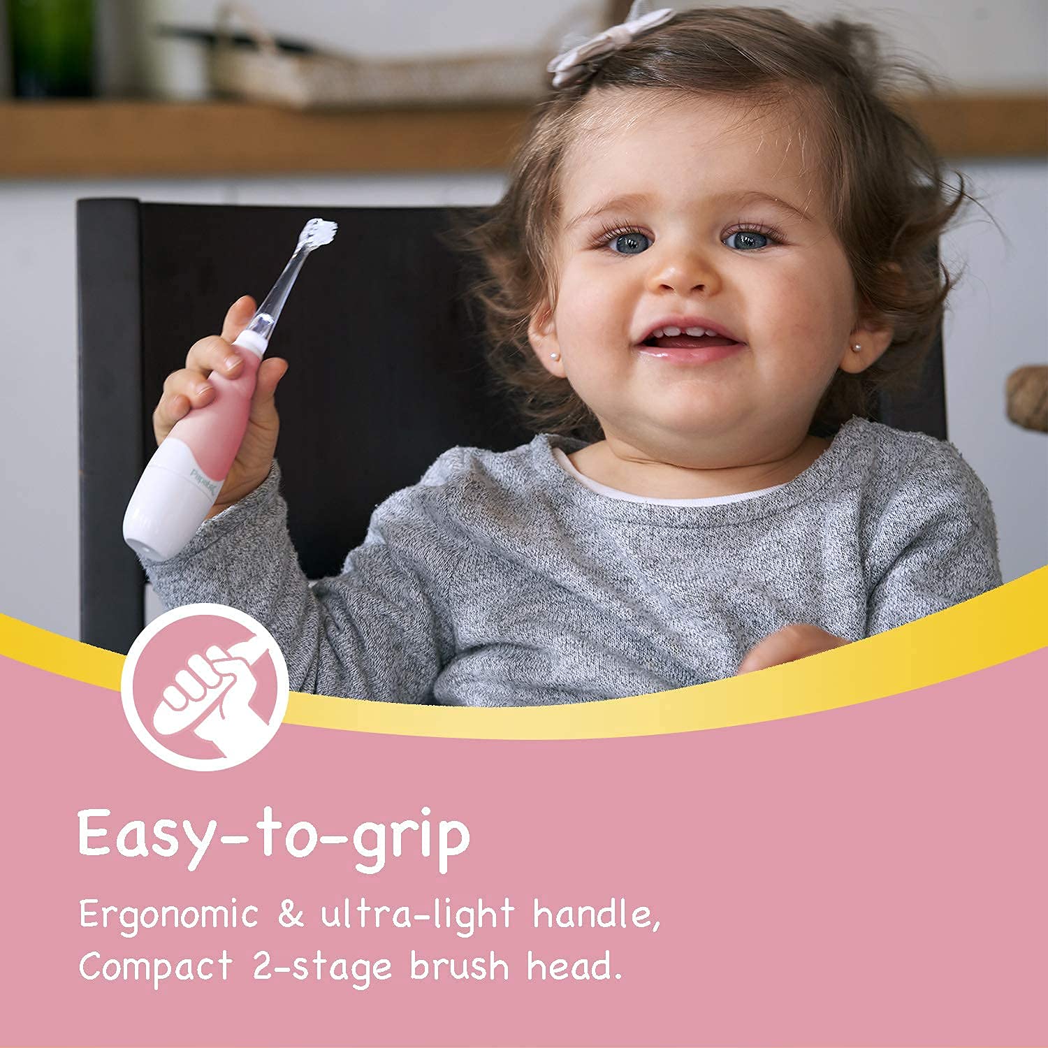 Papablic BabyHandy 2-Stage Sonic Electric Toothbrush for Babies and Toddlers Ages 0-3 Years, Blue Bundle with Pink
