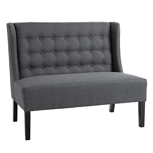 HOMCOM Wingback Double Sofa Linen Fabric Upholstery Button Tufted Loveseat Armless Couch Modern Contemporary Living Room Settee with Wood Legs, Grey