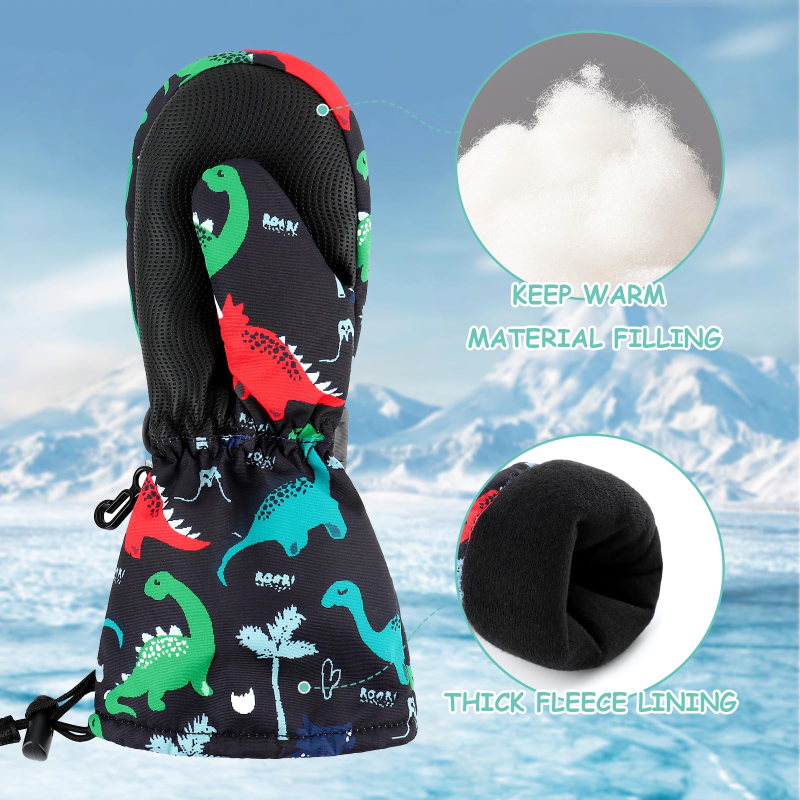 Duoyeree Waterproof Kids Mittens Gloves with Fleece Lined for Boys Girls Winter Snow Skiing Thick Insulated for Cold Weather