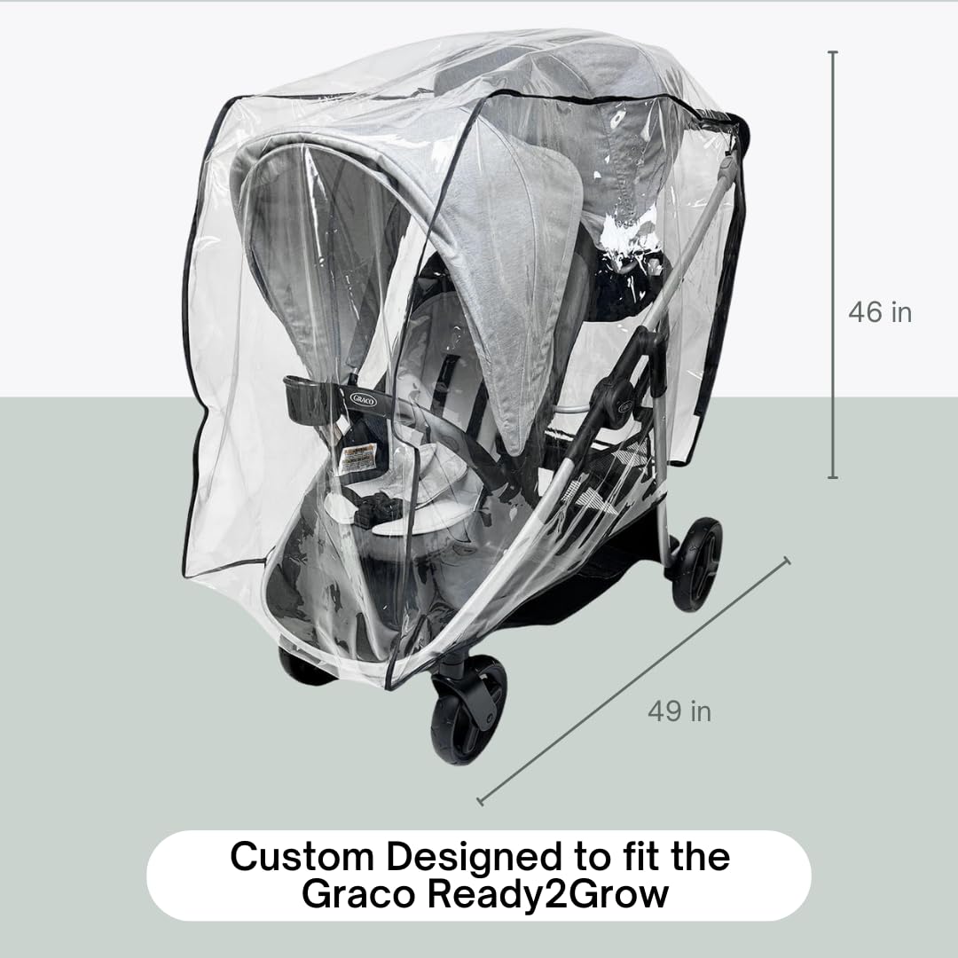 SASHA'S Rain and Wind Cover for Graco Ready2Grow LX 2.0 Double Stroller, Clear, Ventilation Holes, Maximum Coverage Made in USA (Stroller not Included)
