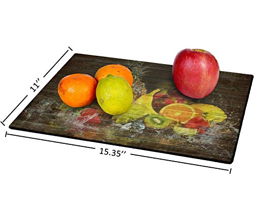 BFJLCWEKF Tempered Glass Cutting Board Fruits on black background with water splash Tableware Kitchen Decorative Cutting Board with Non-slip Legs, Serving Board, Large Size, 15 inches x 11 inches