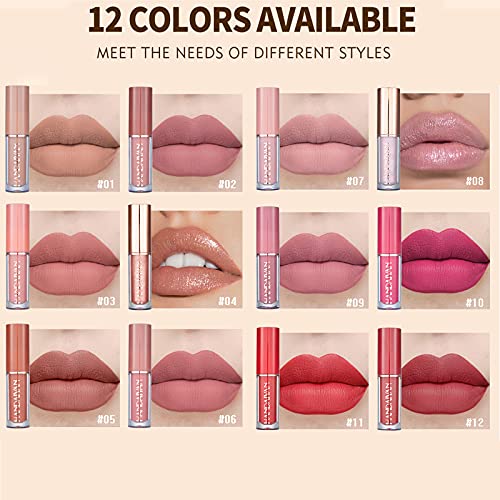 COOSA 12 Colors Matte Liquid Lipstick Set,Super Stay Liquid Velvet Lipstick Non-stick Cup Waterproof Long Lasting Lip Gloss Set for Women